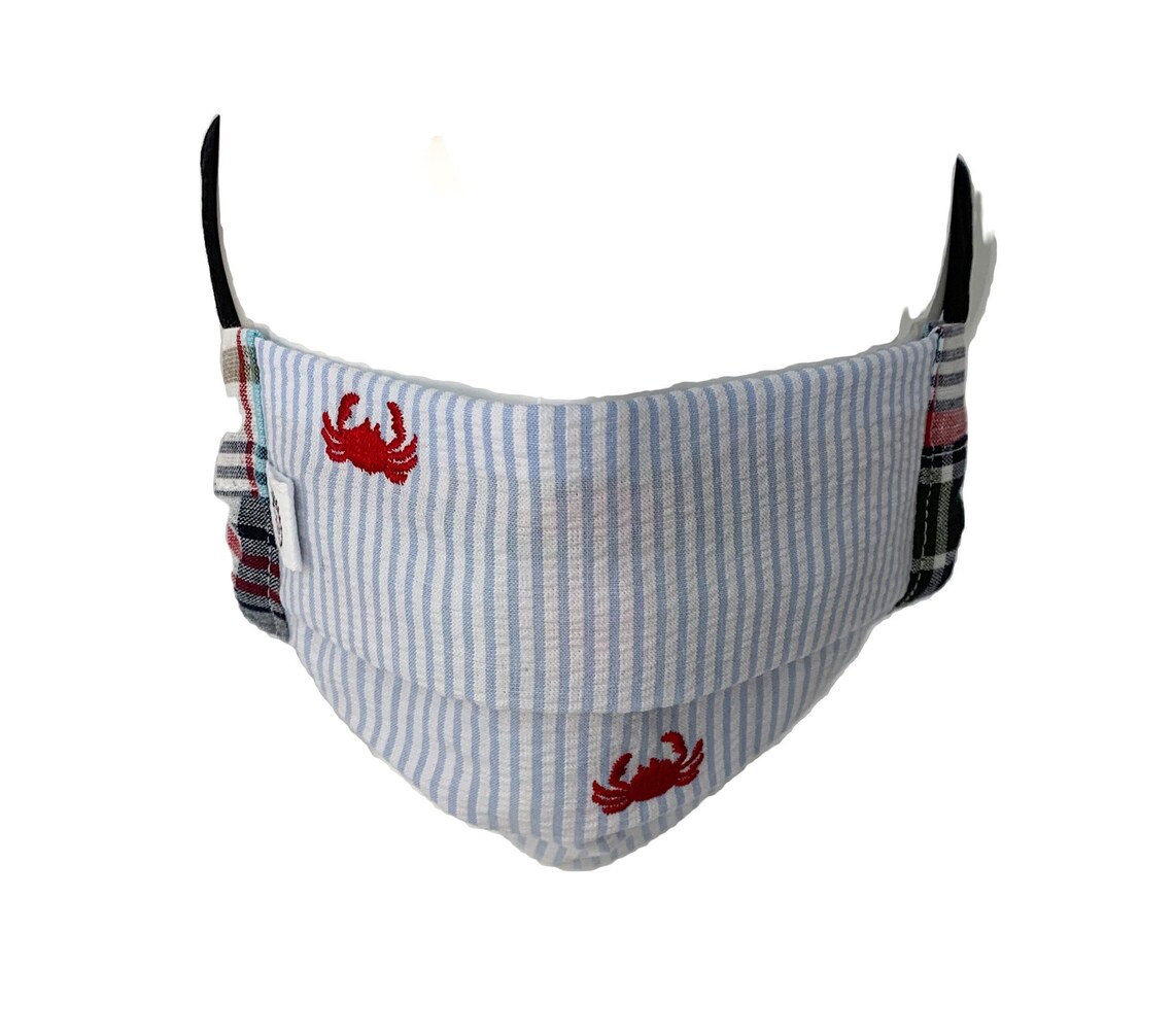 Blue Striped Face Mask Blue and White Seersucker Red | Etsy