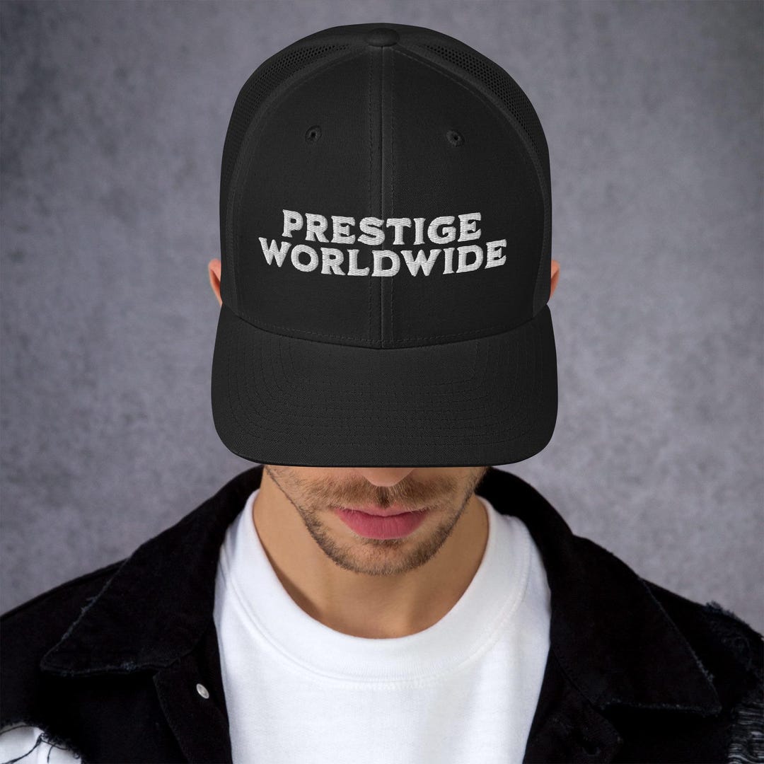 Prestige Worldwide Trucker Hat – Black Mesh Back, Embroidered Design - Etsy
