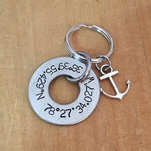 Stamped Coordinates Washer Key Chain - CUSTOM 1.25" Diameter Washer ...