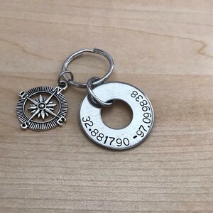 Stamped Coordinates Washer Key Chain - CUSTOM 1.25" Diameter Washer ...