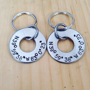 Stamped Coordinates Washer Key Chain - CUSTOM 1.25" Diameter Washer ...