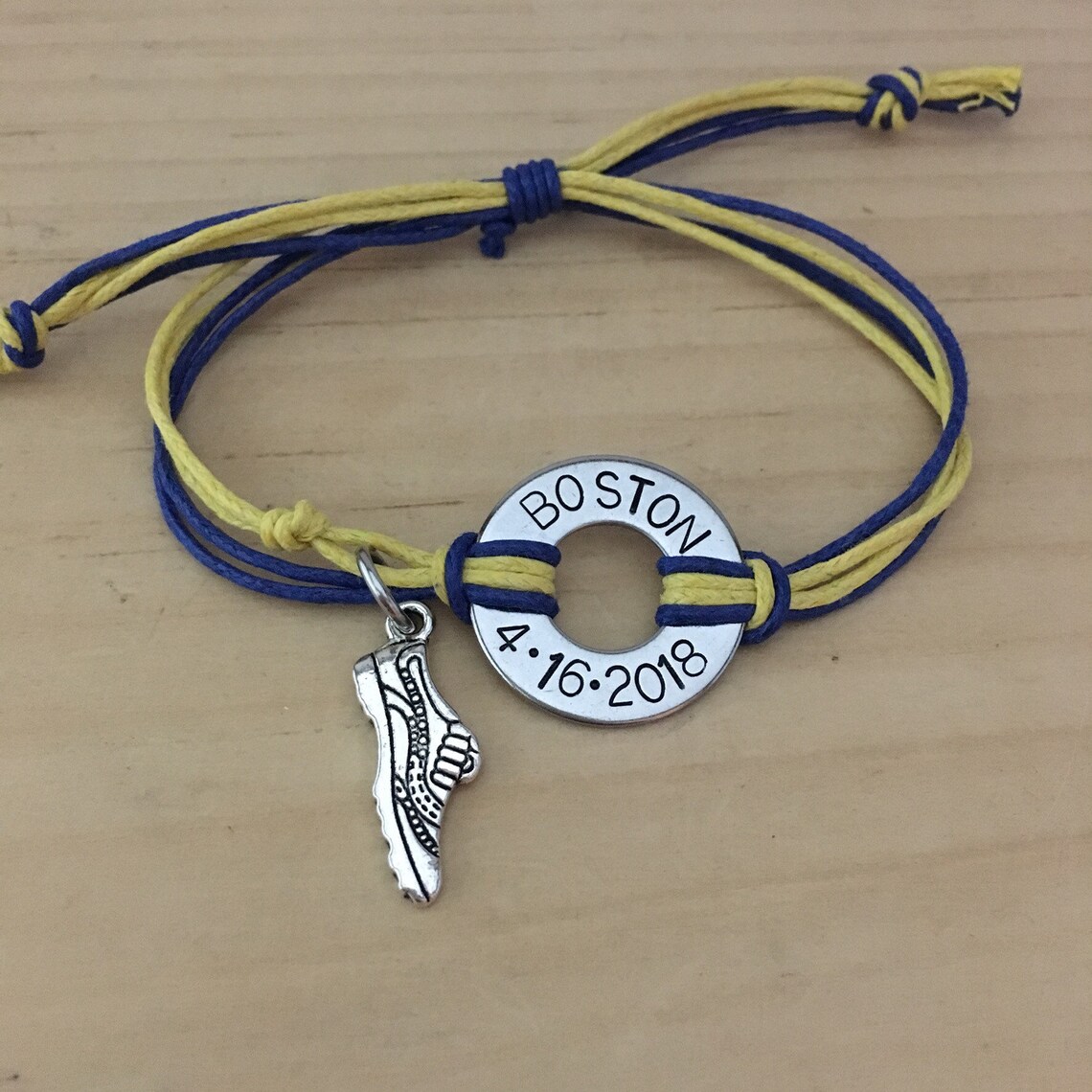 Custom washer bracelet with charm of choice tied with | Etsy