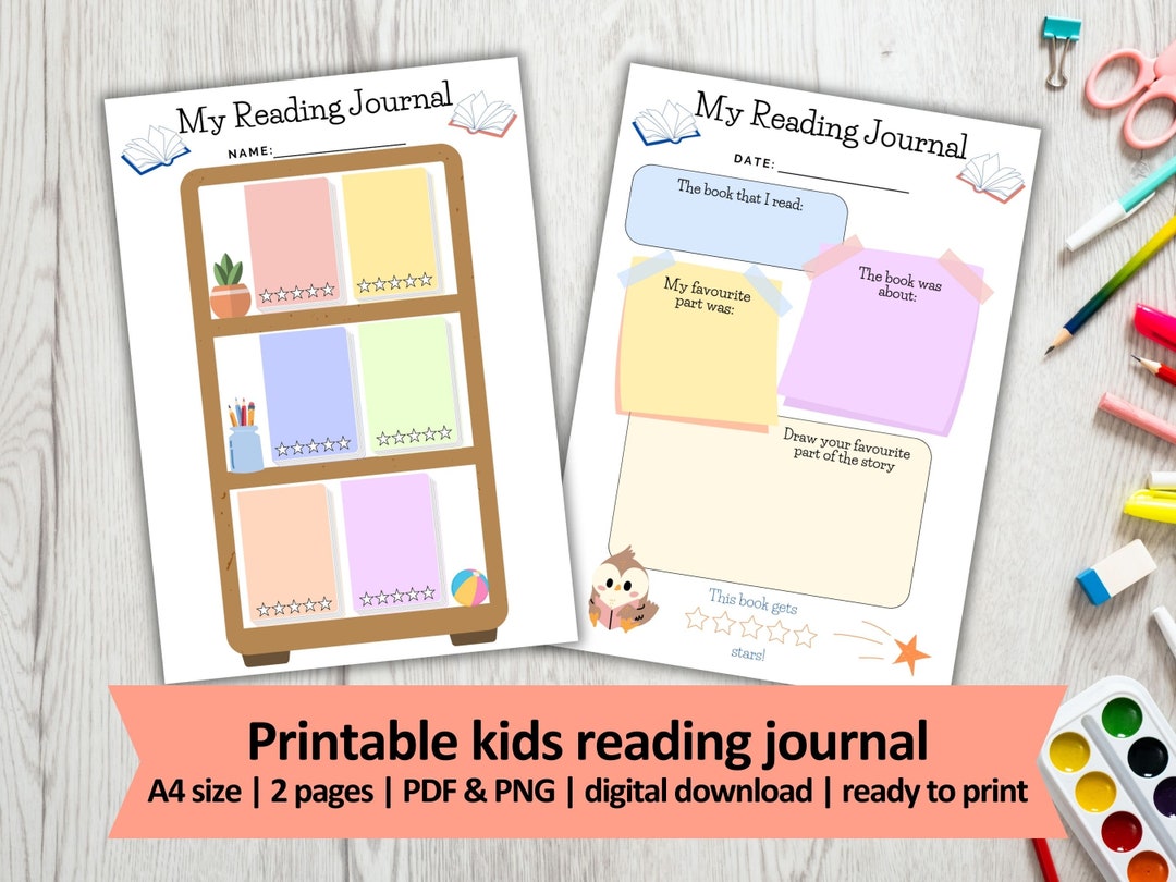 Reading Journal for Kids Printable Reading Tracker Bookshelf Reading ...