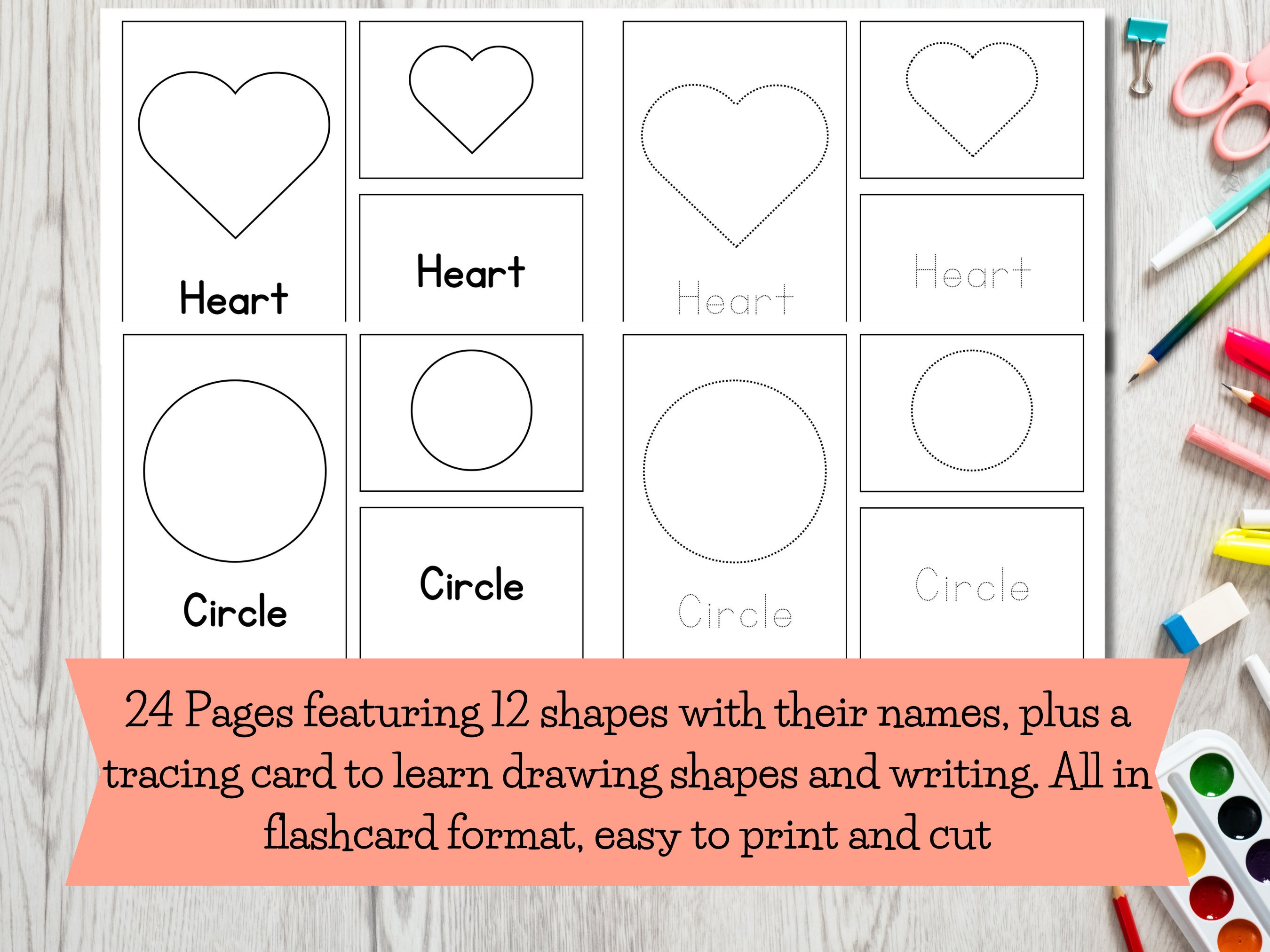 12 Printable Shapes Flash Cards 12 Tracing Shapes Preschool Materials ...