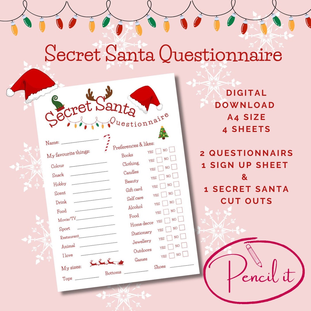 Secret Santa Questionnaire and Sign-up Kit Office Secret Santa ...