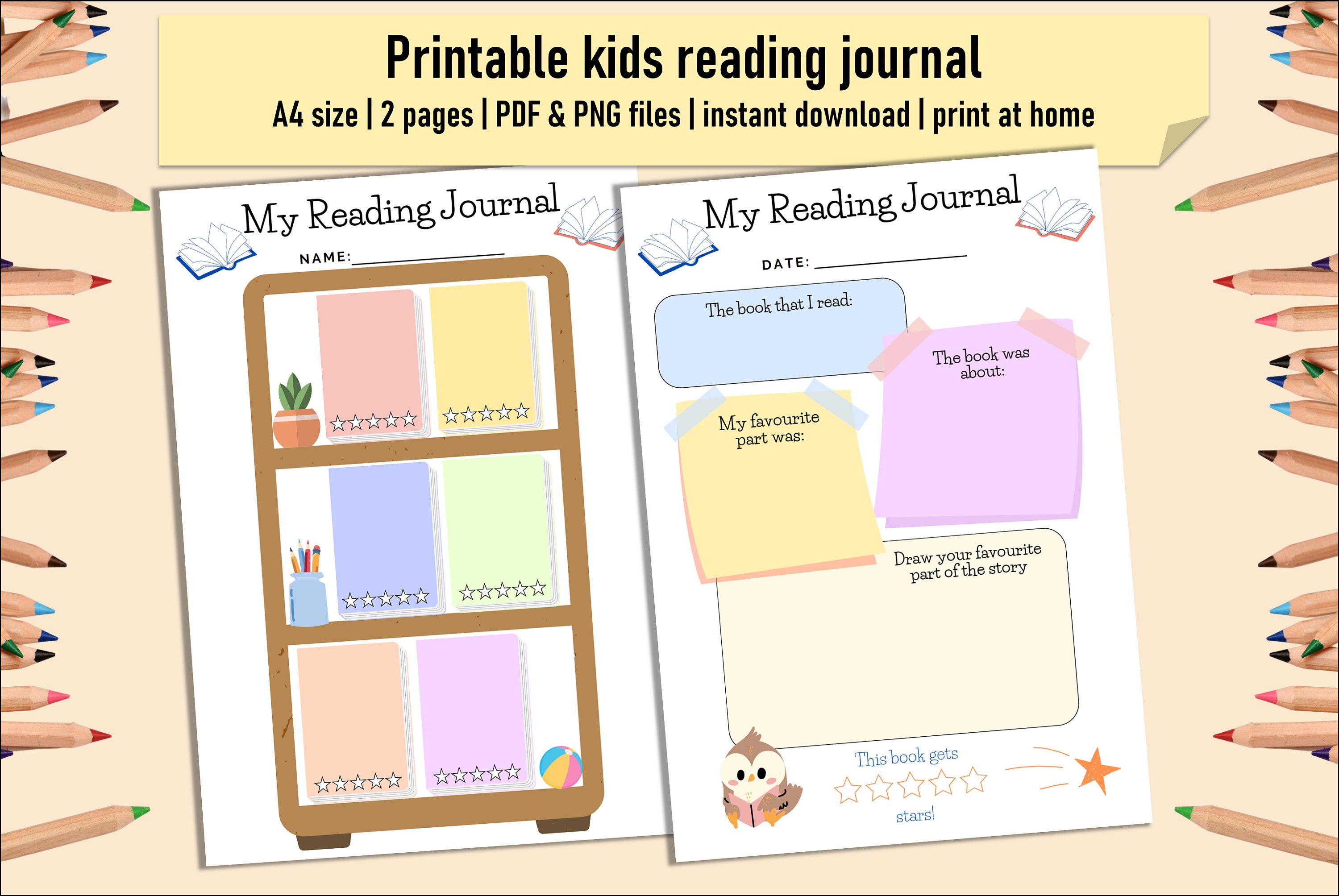 Reading Journal for Kids Printable Reading Tracker Bookshelf - Etsy