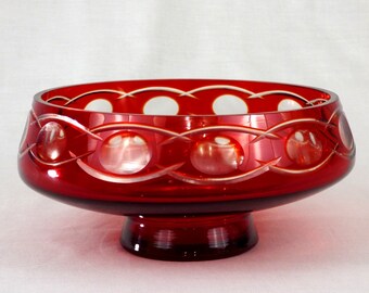 Large red glass bowl | Etsy