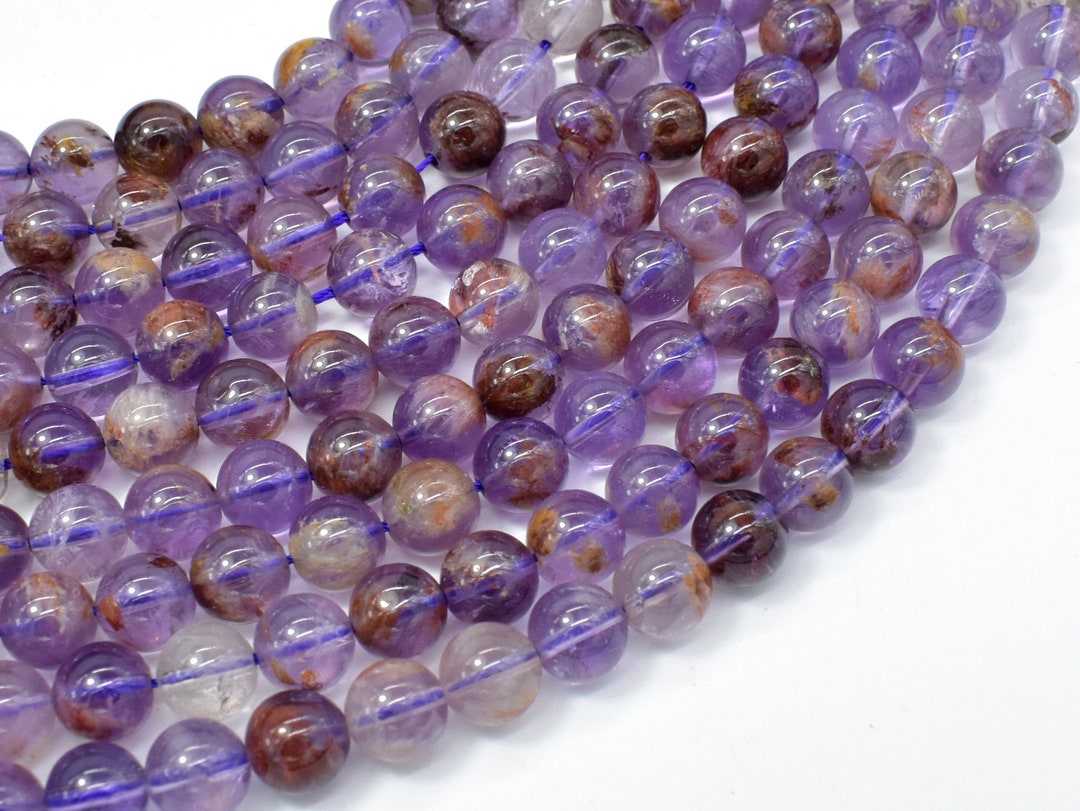 Super Seven Cacoxenite Amethyst 8mm (8.8mm) Round Beads, 15.5 Inch ...