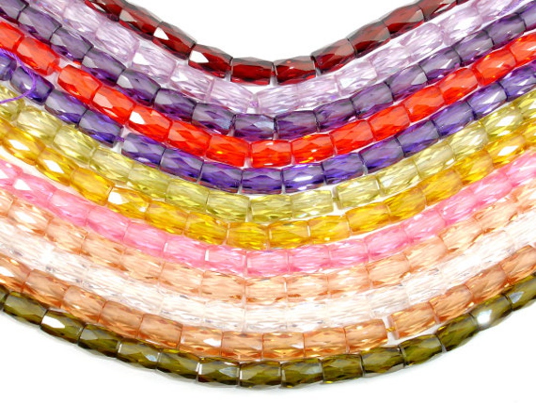 Cubic Zirconia Beads, CZ , 6 X 9 Mm Faceted Tube Beads, 6 Inch, 1 ...