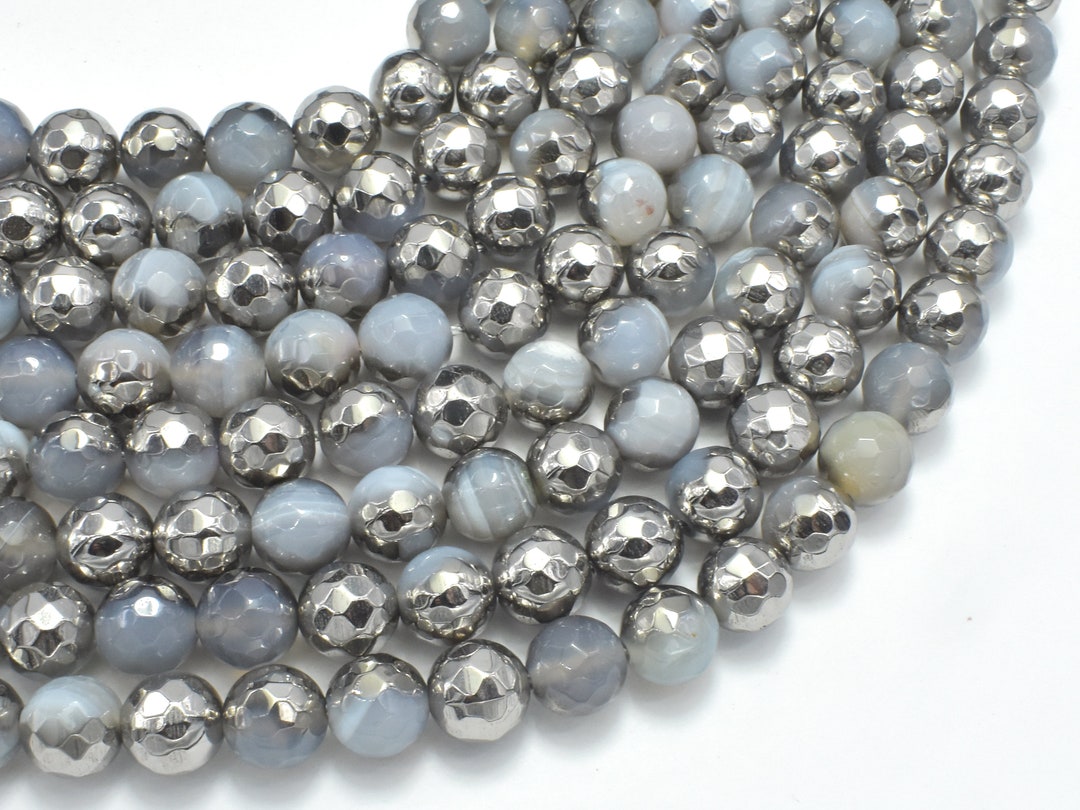 Mystic Coated Banded Agate Gray Silver 8mm Faceted Round 15 Inch Full Strand Approx. 48 Beads Hole 1mm 132025011 Etsy