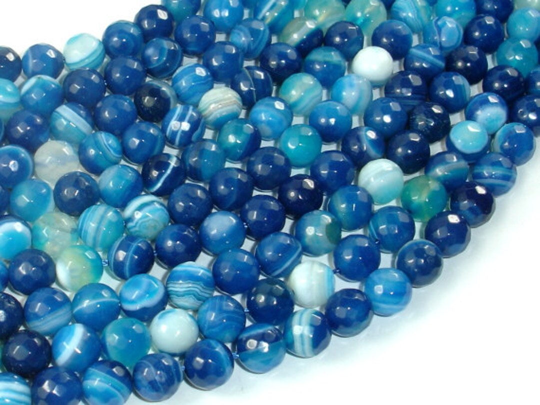 Banded Agate Beads Striped Agate Blue 8mm Faceted Round - Etsy