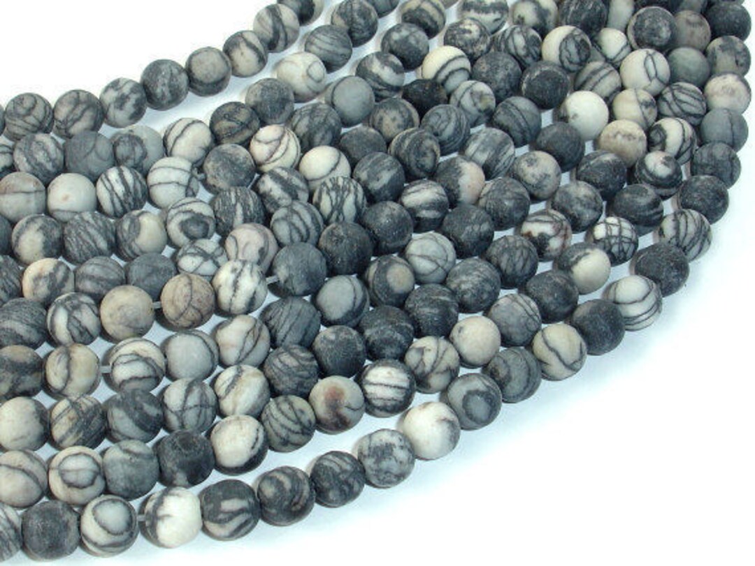 Matte Black Line Jasper, Silk Stone, Spider Web Jasper, 6mm (6.4mm ...