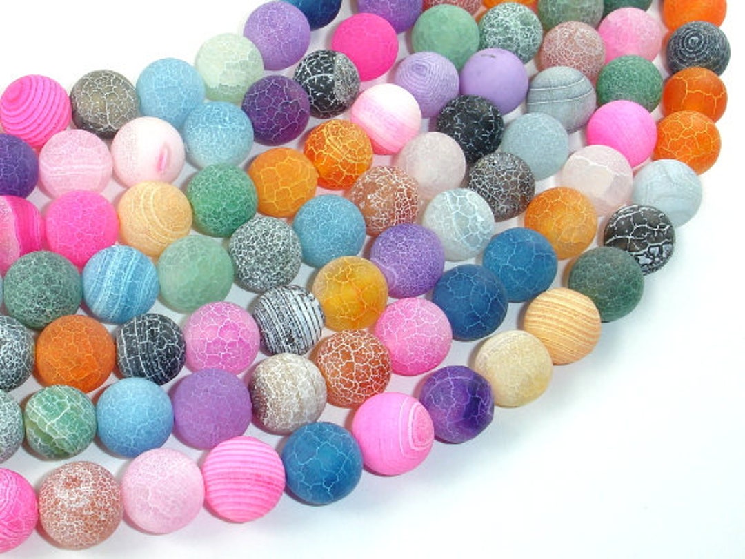 Frosted Matte Agate Multi Color, 10 Mm Round Beads, 15.5 Inch, Full ...