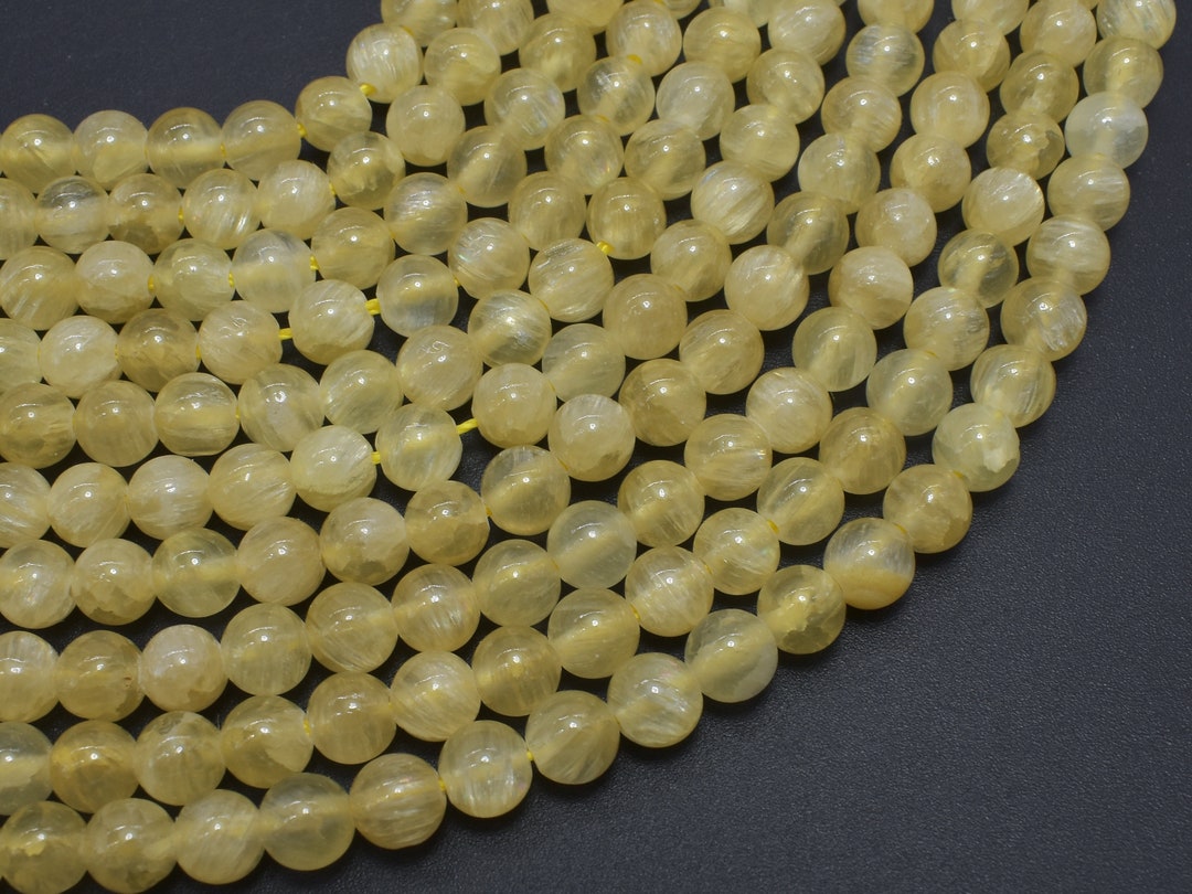 Yellow Selenite, Gypsum, 6mm (6.6mm), Round Beads, 16 Inch, Full Strand ...