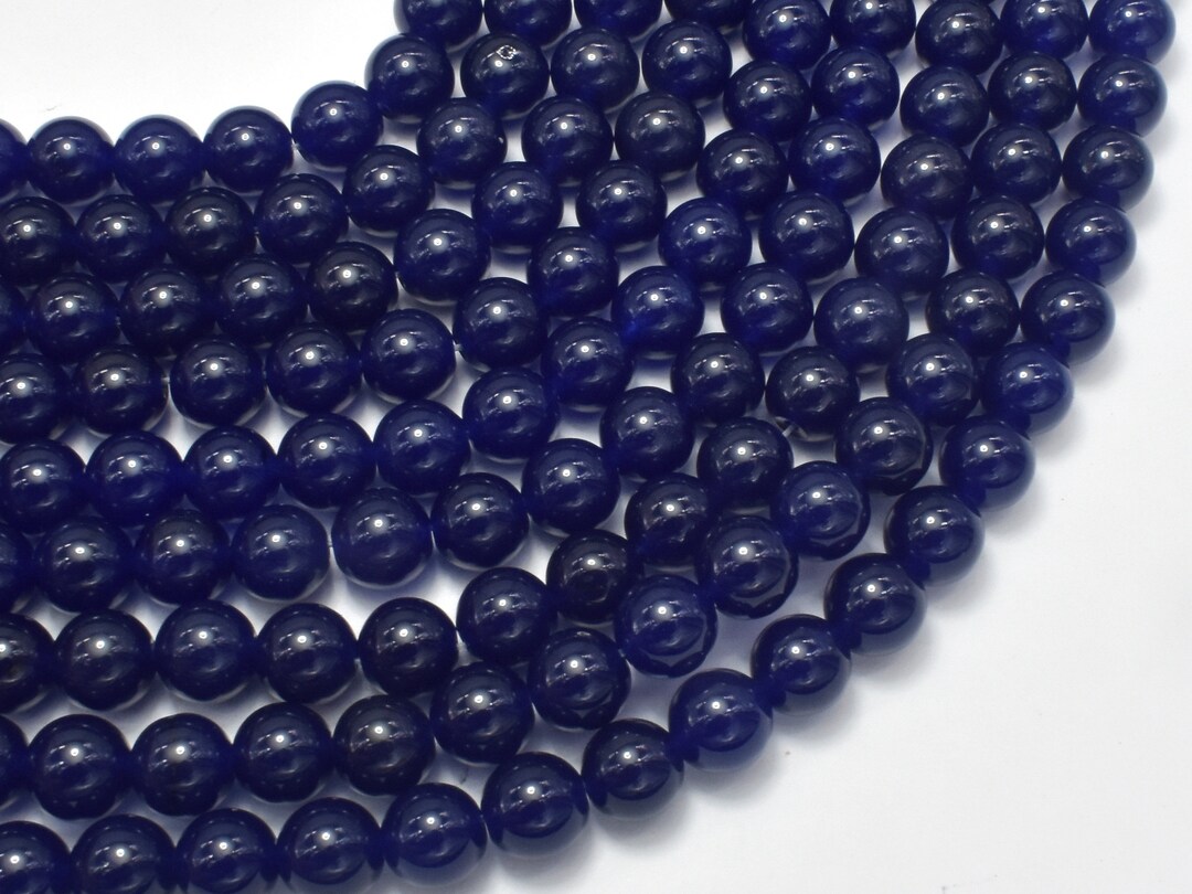 Jade - Dark Blue, 8mm, Round Beads, 14.5 Inch, Full Strand, Approx. 47 ...
