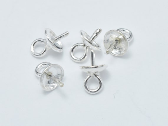 20pcs 925 Sterling Silver Cup 4x6mm For half hole beads Jewellery Findings Pearl Bail Pin Pendants 007910001