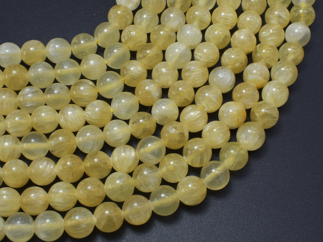 Yellow Selenite, Gypsum, 8mm 8.6mm, Round Beads, 15.5 Inch, Full Strand ...