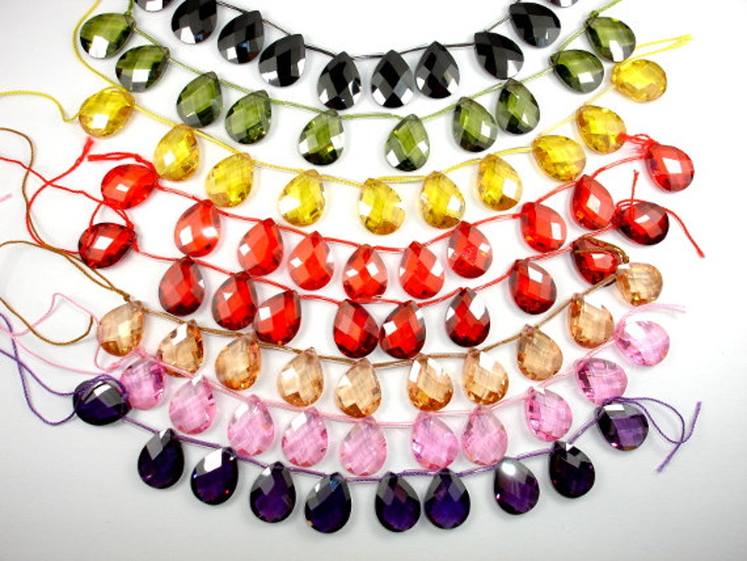 Cubic Zirconia Beads, CZ Beads, 12mm X 16mm Faceted Pear Briolette ...