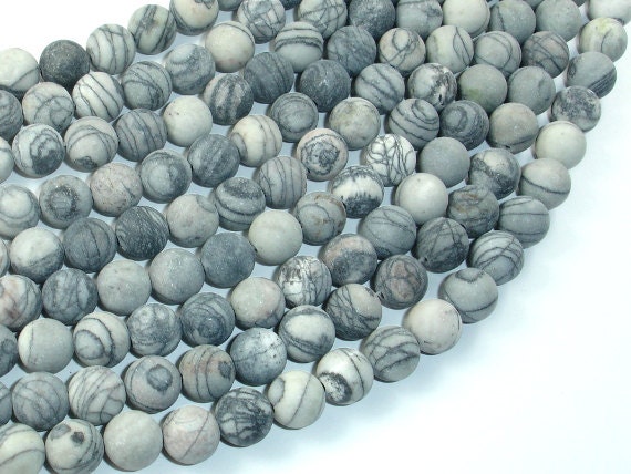 Matte Black Line Jasper, Silk Stone, Spider Web Jasper, 8mm (8.5mm ...