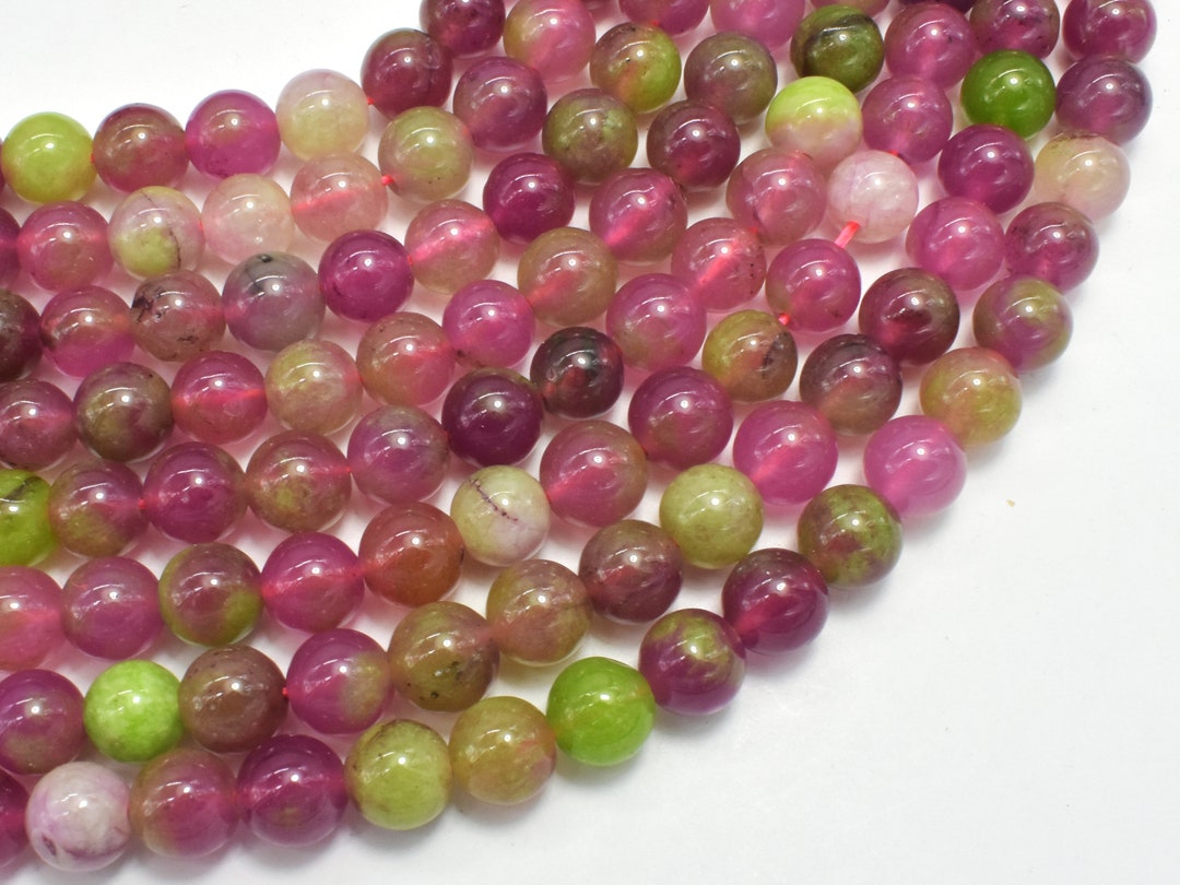 Jade - Pink, Green, 8mm, Round, 15 Inch, Full Strand, Approx. 48 Beads ...