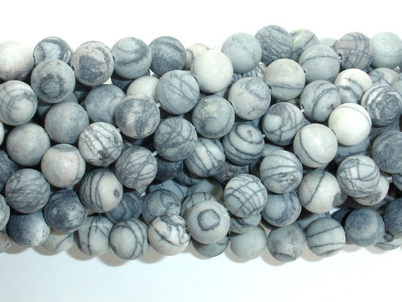 Matte Black Line Jasper, Silk Stone, Spider Web Jasper, 8mm (8.5mm ...