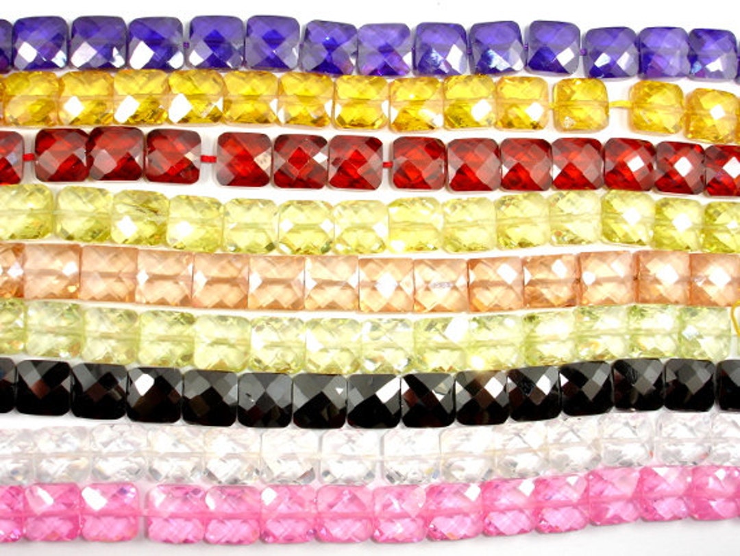 Cubic Zirconia Beads, CZ Beads, 9 X 9mm Faceted Square Beads, 6 Inch, 1 ...