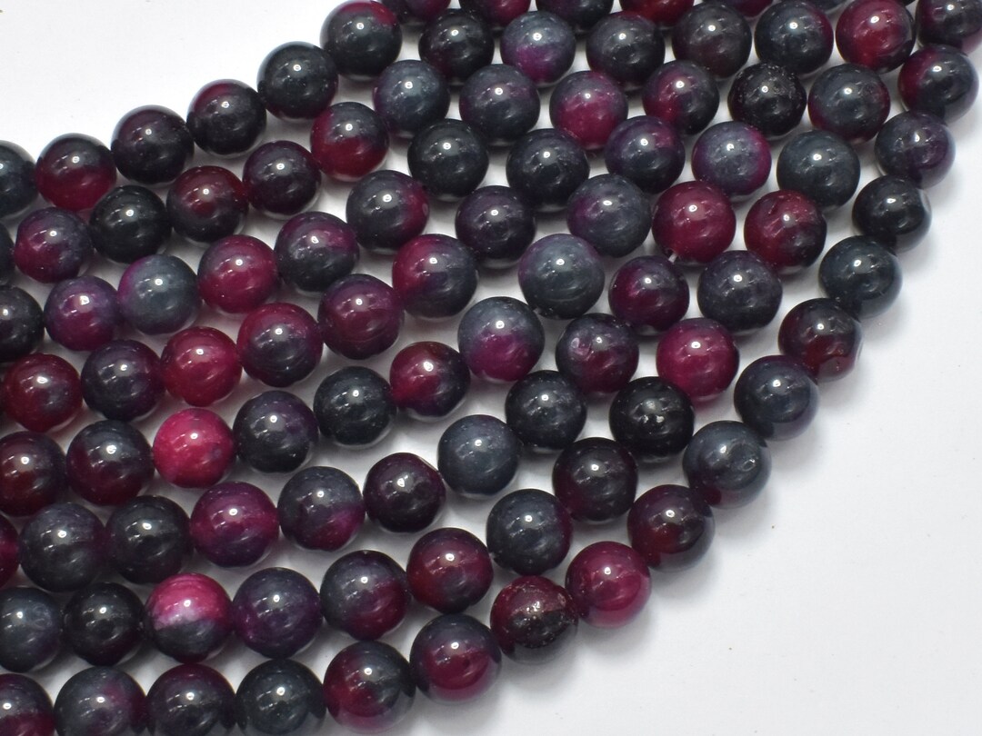 Jade - Gray, Red, 8mm, Round, 15 Inch, Full Strand, Approx. 47 Beads ...