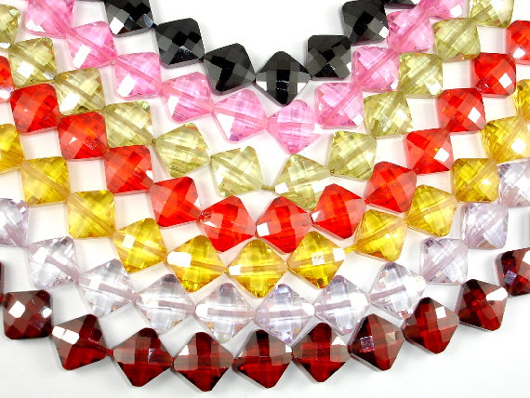 Cubic Zirconia Beads, CZ Bead, 9 X 9mm Faceted Diamond Beads, 6 Inch, 1 ...