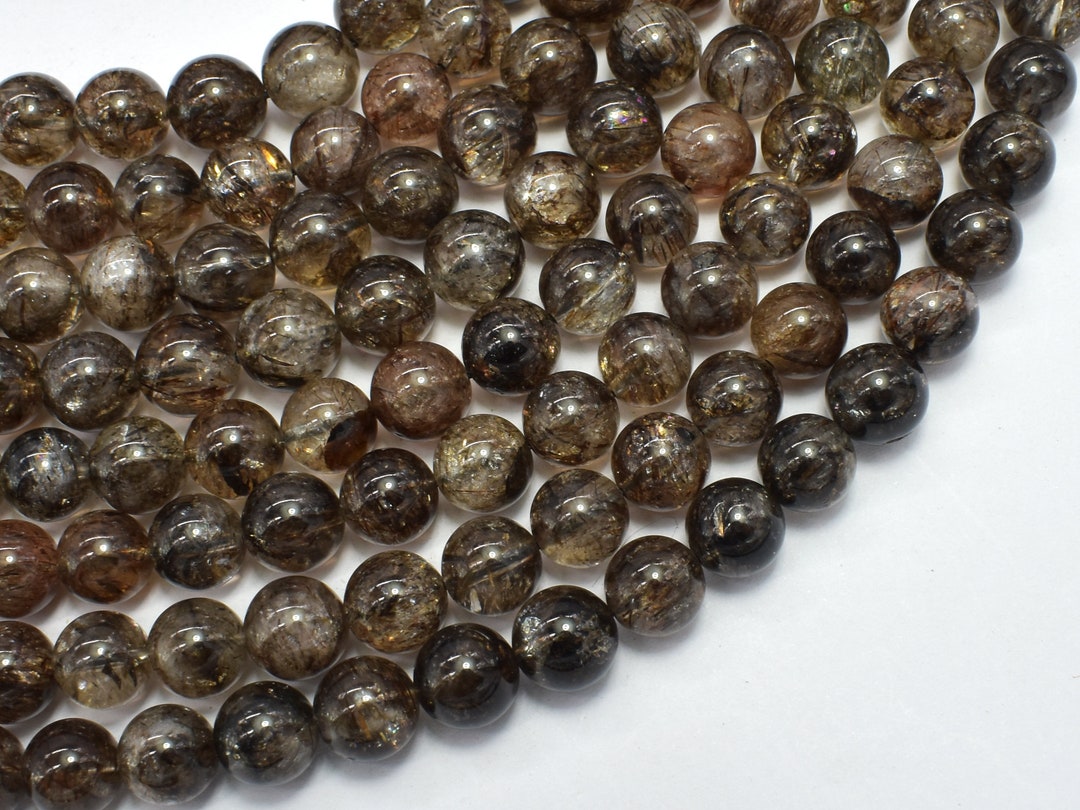Black Gold Super Seven Beads, Rutilated Quartz, 8mm (8.7mm), Round, 15. ...