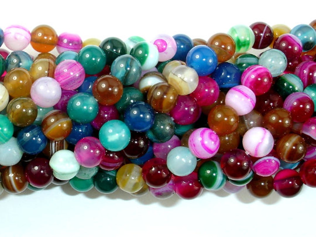 Banded Agate Beads, Striped Agate, Multi Colored, 6mm Round Beads, 15 ...