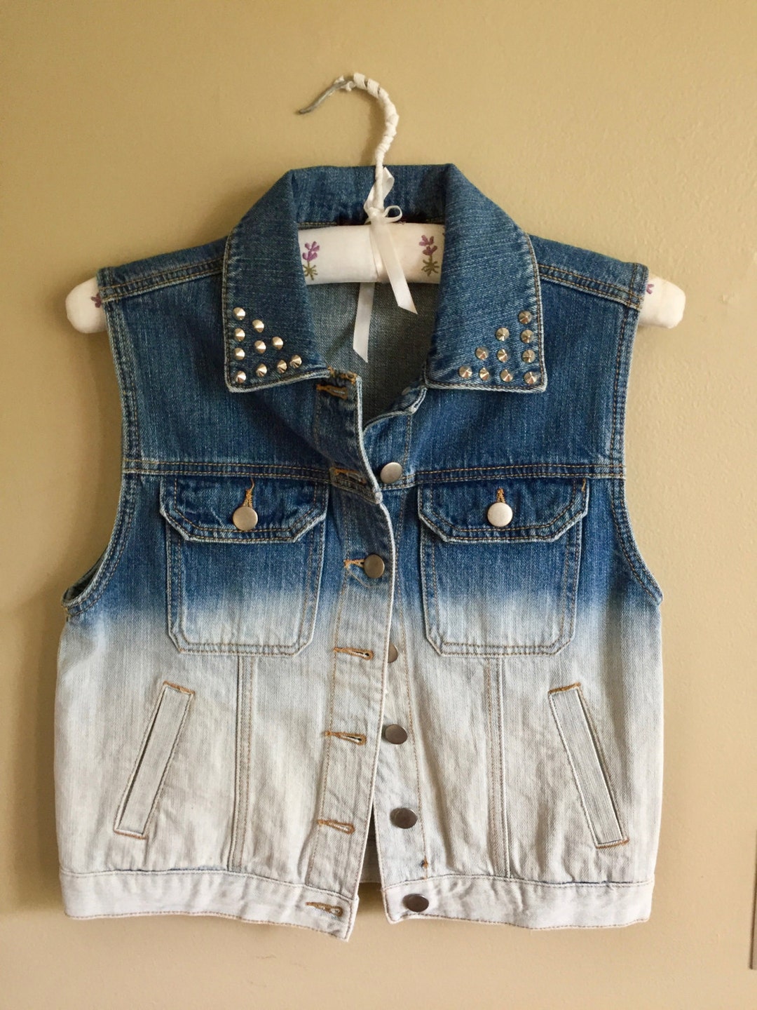 Thrifted Acidwash Stud Vest - Etsy
