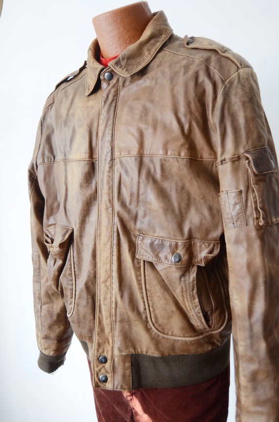 1980s Leather Jacket / Worn In Brown Leather - M - Gem