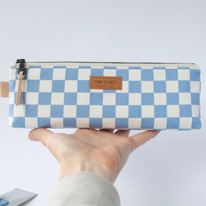 Blue and White Checkered Pencil Pouch, Zipper Pouch, Pencil Pouch ...