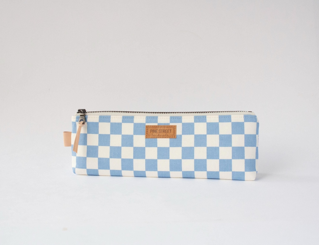 Blue and White Checkered Pencil Pouch, Zipper Pouch, Pencil Pouch ...
