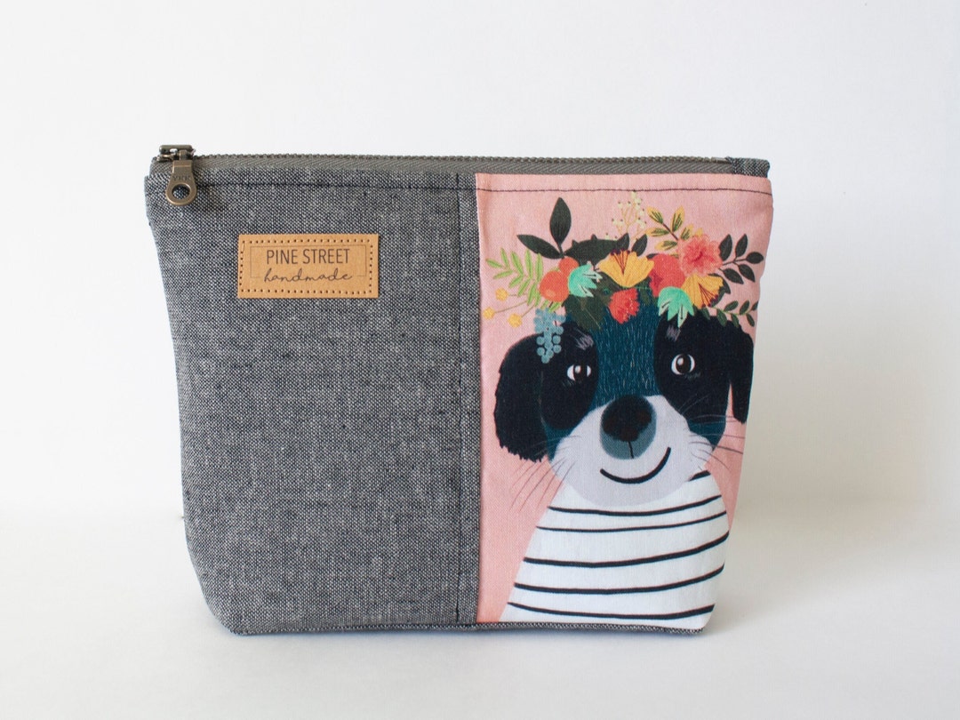 Floral Puppy Zipper Pouch, Cute Puppy Fabric, Gift Idea for Dog Lovers ...