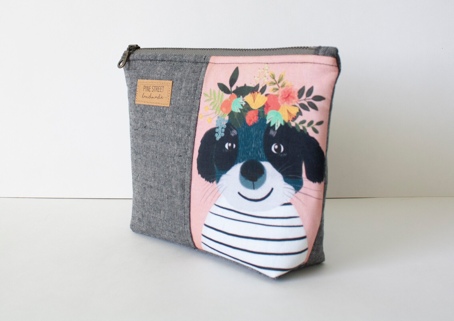 Floral Puppy Zipper Pouch, Cute Puppy Fabric, Gift Idea for Dog Lovers ...