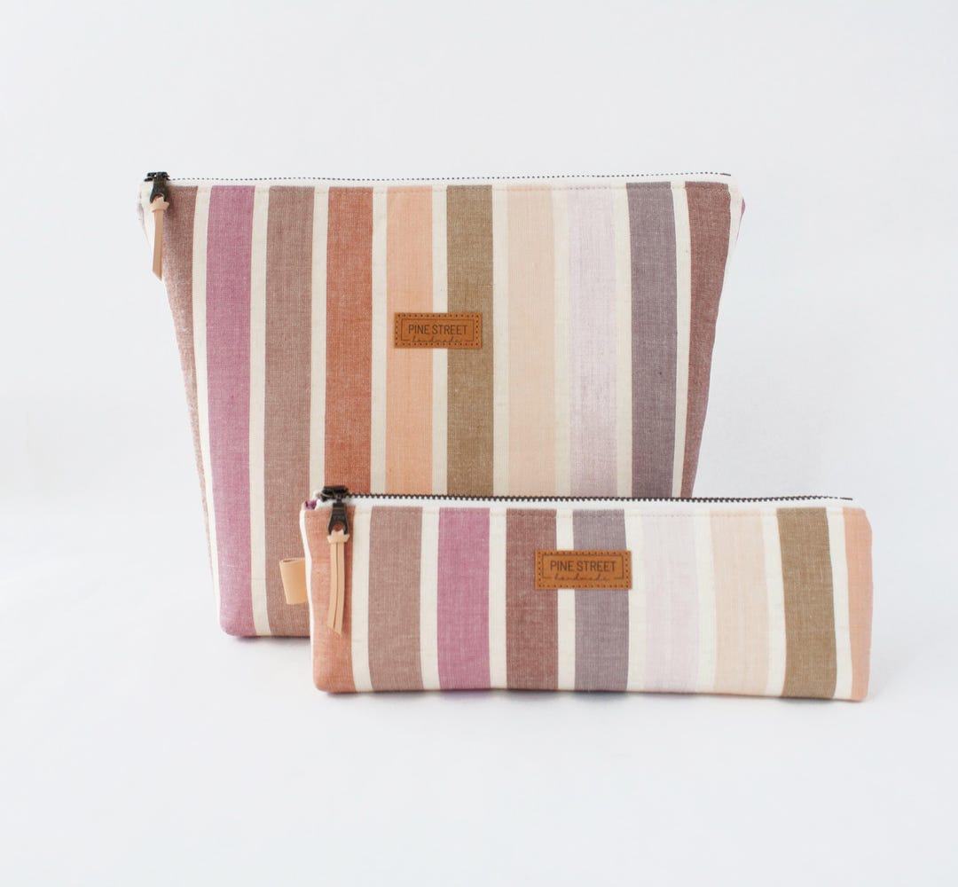 Pastel Striped Zipper Pouch Set, Pencil Pouch, Handmade Gift Set - Etsy