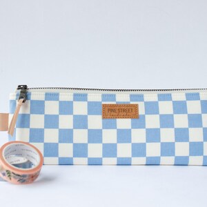 Blue and White Checkered Pencil Pouch, Zipper Pouch, Pencil Pouch ...