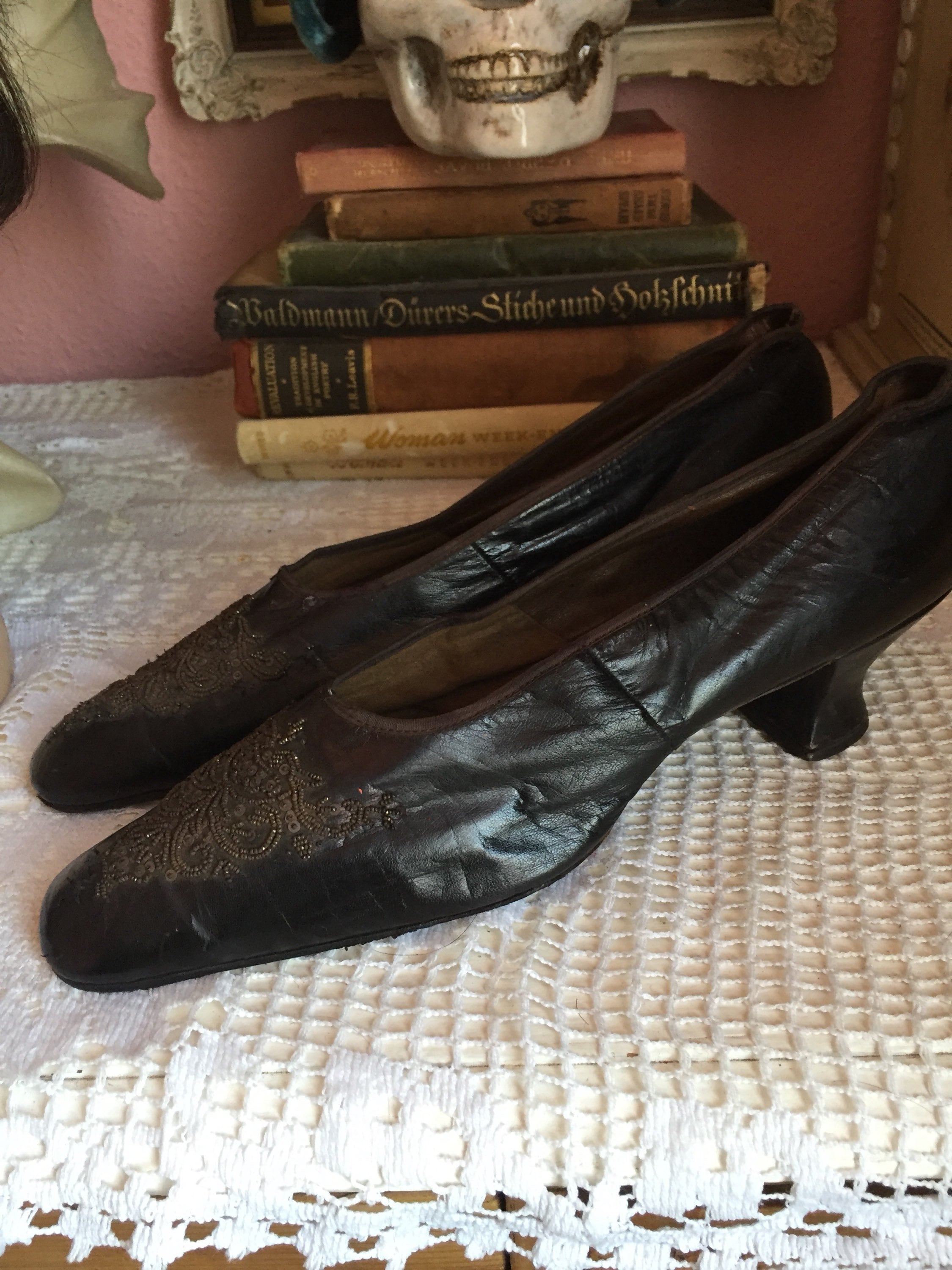 Rare Antique Victorian 19th Century Black Leather Beaded - Etsy
