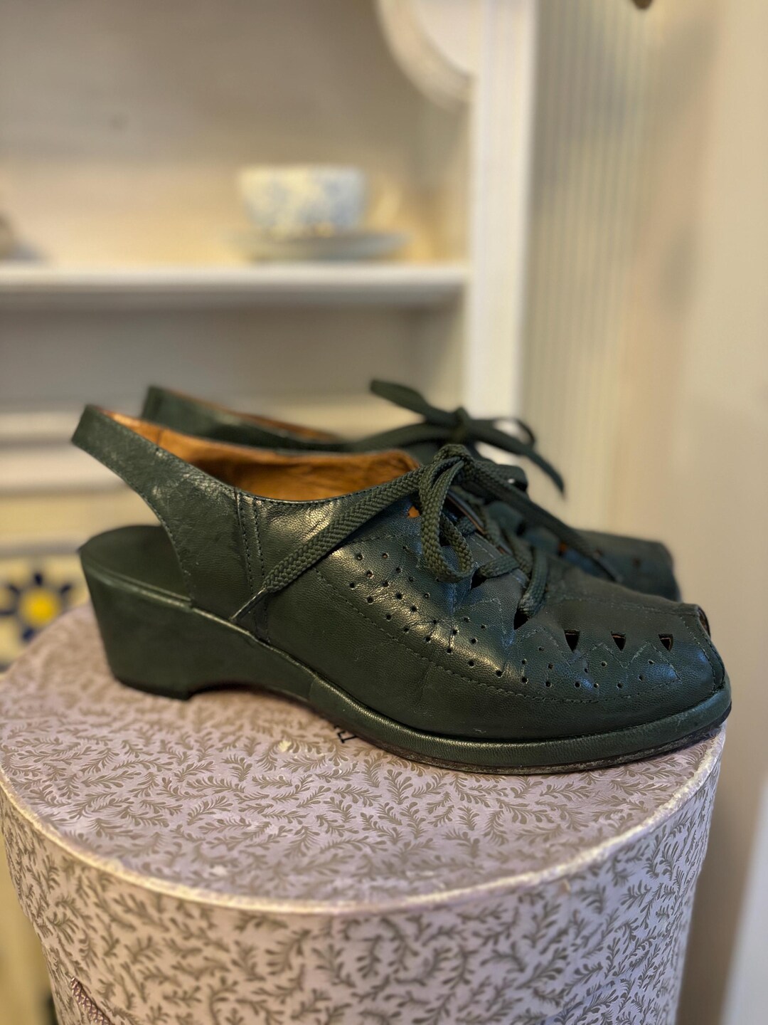 1940s Repro Re-mix Vintage Lace up Green Leather Sandal Shoes. Uk 5 - Etsy