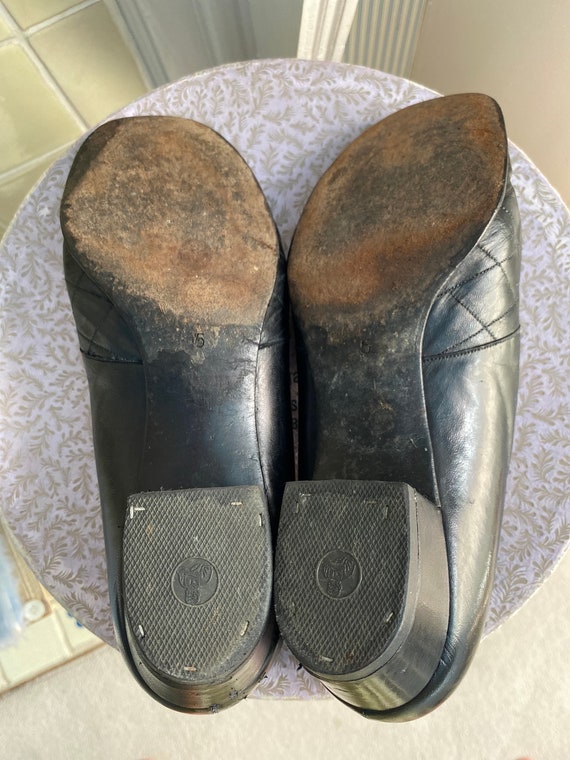 1940s CC41 black leather mod-heal shoes with large bo… - Gem