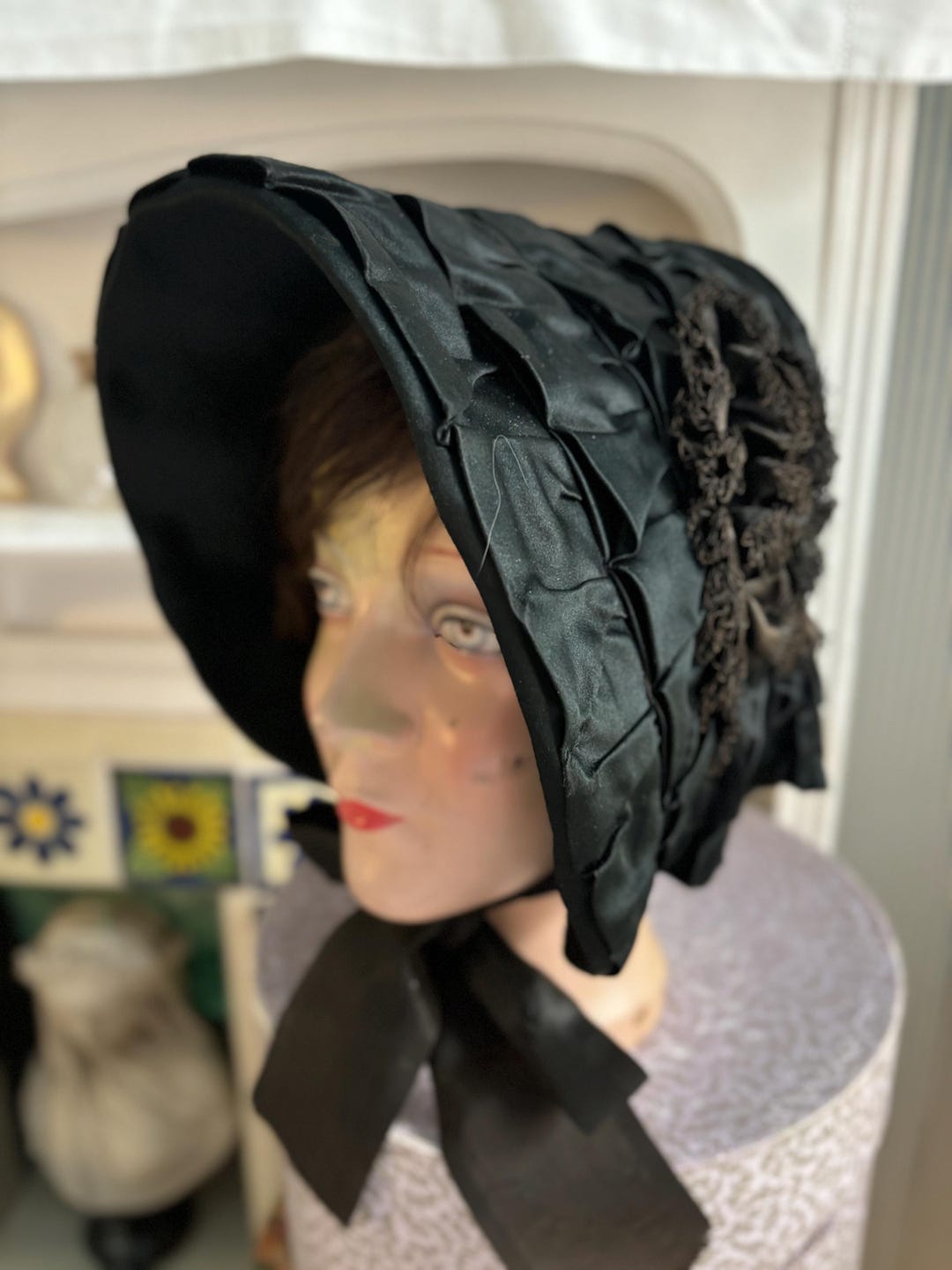 Antique 19th Century Victorian Black Silk Bonnet. Approx 1870. Vgc - Etsy