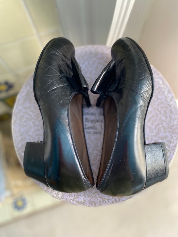 1940s CC41 black leather mod-heal shoes with large bo… - Gem