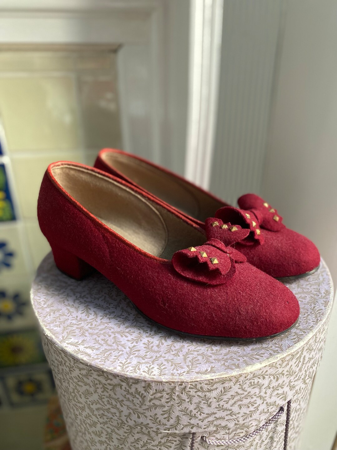 Vintage Ww2 1940s Cc41 Red Felt House Shoes With Bows. Uk 5. - Etsy
