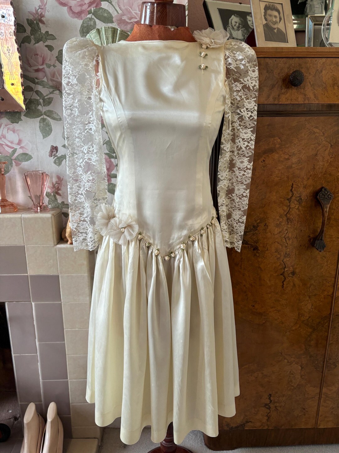 Outstanding Antique Vintage Late 1920s Early 30s Ivory Satin Wedding ...