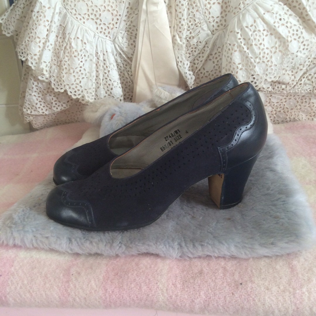 Deadstock CC41 Navy Blue Leather and Suede Court Shoes, Made by ...