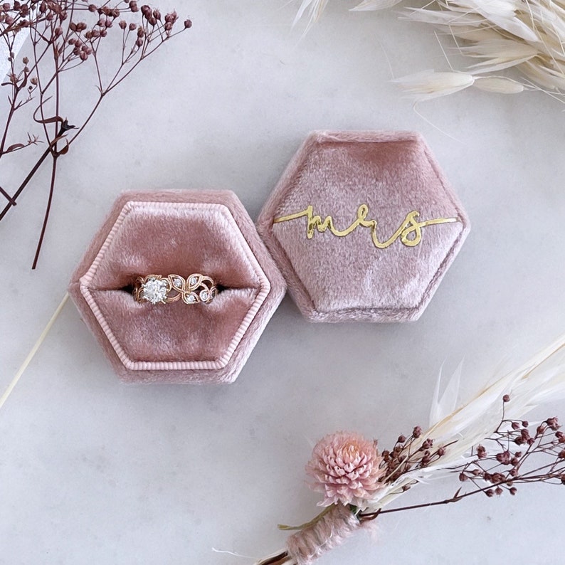 Engagement Velvet Ring Box Mrs Ring Box Dusty Rose Ring Box | Etsy