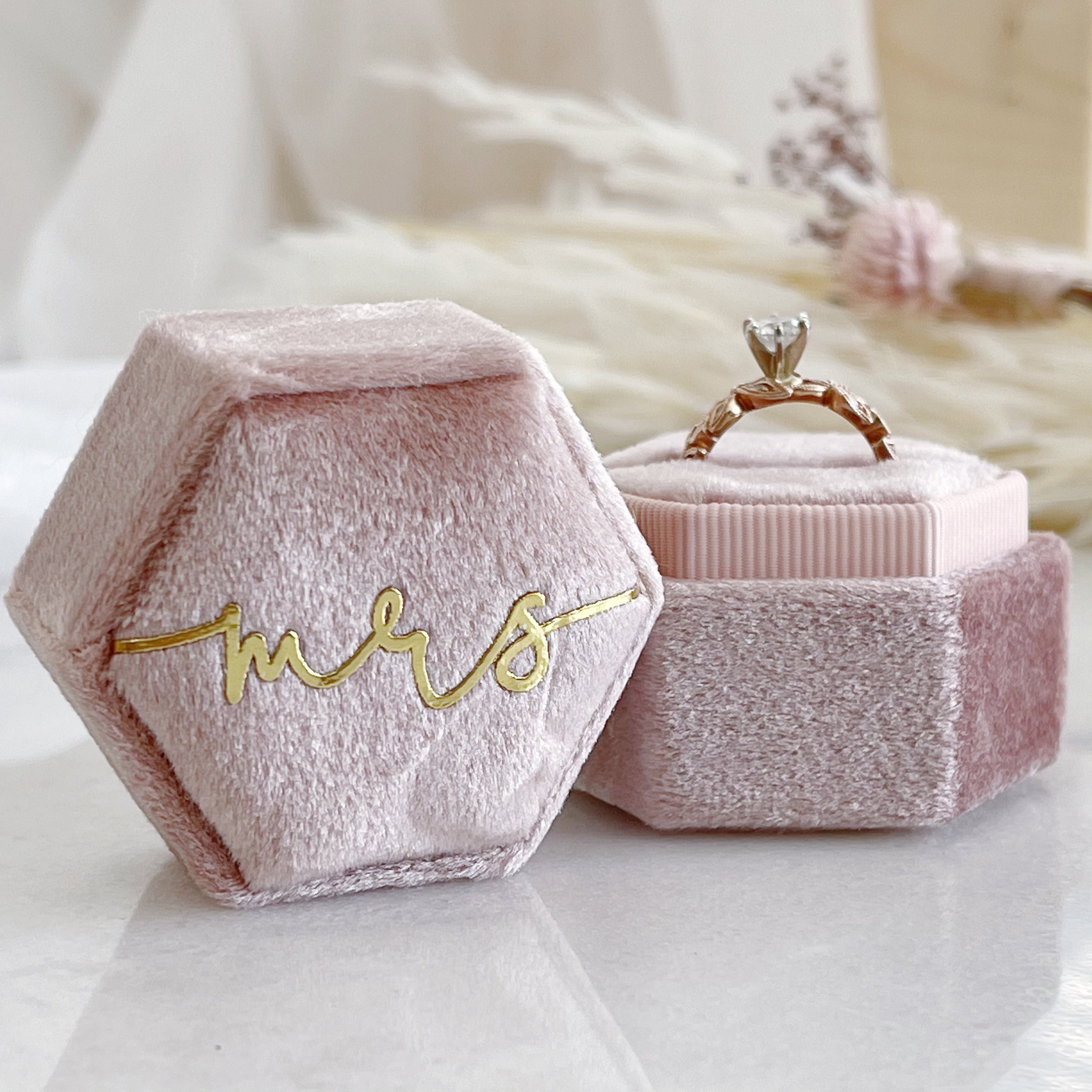 Engagement Velvet Ring Box Mrs Ring Box Dusty Rose Ring Box | Etsy