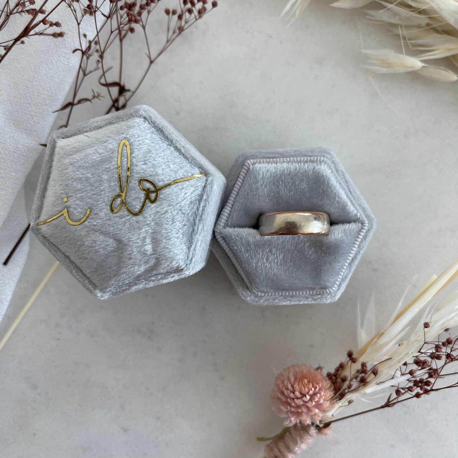 Engagement Velvet Ring Box, Mrs Ring Box, Dusty Rose Ring Box, Hexagon ...