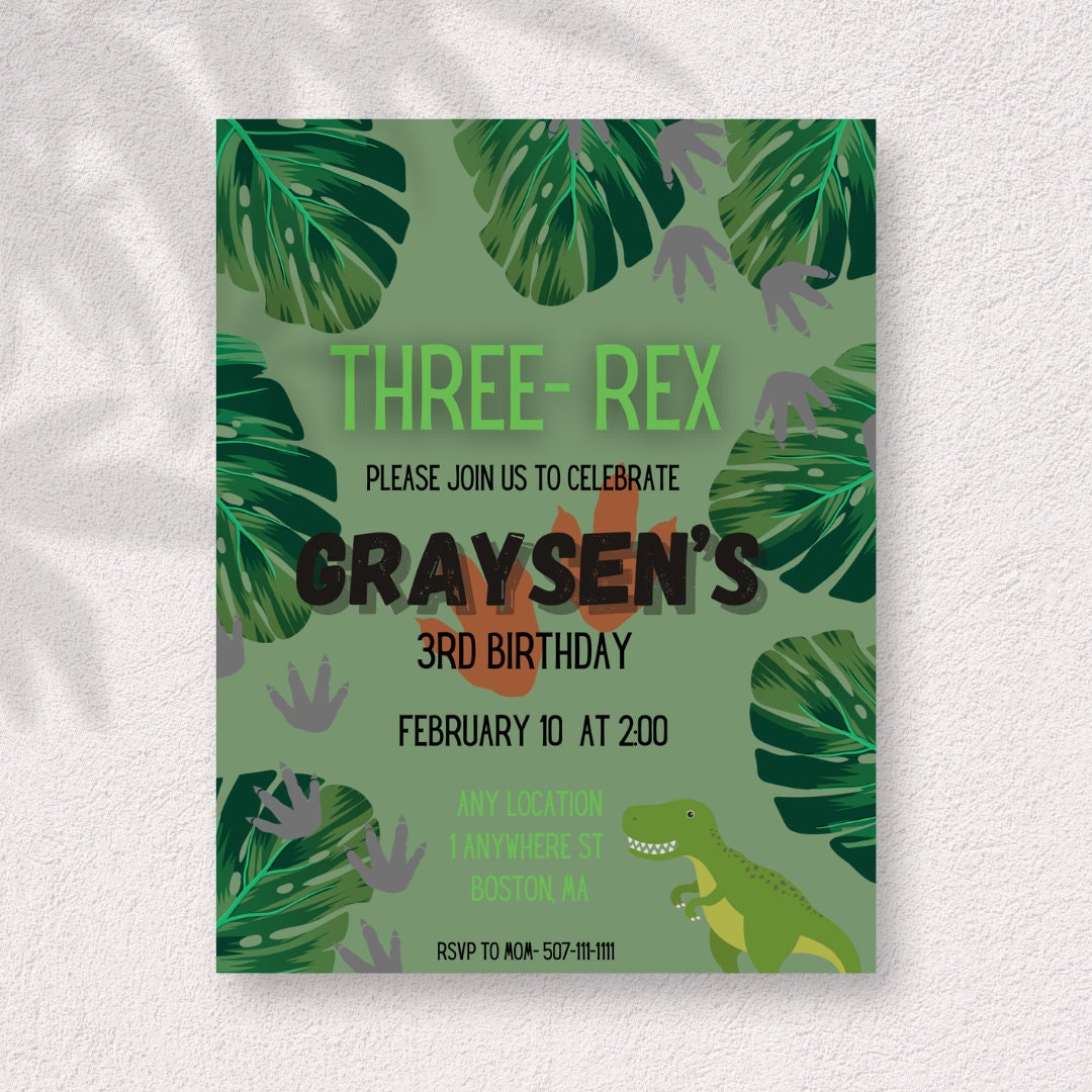 THREE REX Birthday Party Invitation - Etsy